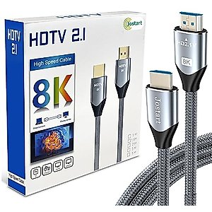 JOSTART 8k 2.1 HDMI Cable Ultra High Speed HDMI Braided Cable,48Gbps 3.3FT/1M HDMI Cord,4K@120Hz 8K@60Hz Support Dynamic HDR eARC Dolby Atmos, Compatible for PS5 Xbox Series PC Switch Roku TV HDTV