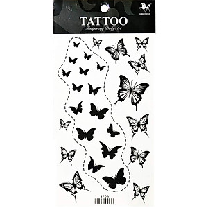Tattoos 2 Sheets Temporary Tattoo 3D Black Butterfly Dashed lines for Women Men Lower Back Shoulder Neck Arm Tattoo Sticker Party Fashion