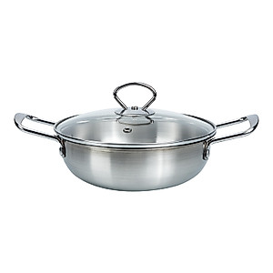 Pan with Lid Camping Cookware Stainless Steel Hot Pot Pot Without Divider Double Dry Handle Cooking Pot with Lid for Induction Cooktop Gas Stove 18cm Stock Pot Chinese Hot Pot