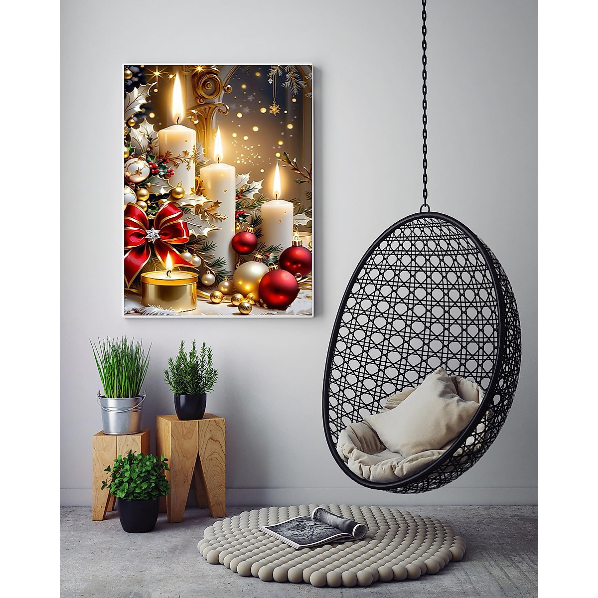 AREOPNMG Christmas 5D Diamond Painting Kits for Adults Beginners,DIY Winter Candles Diamond Art,Full Round Drill Diamond Dot Gem Art Kits,Sweet Home Wall Decor 12x16 Inch