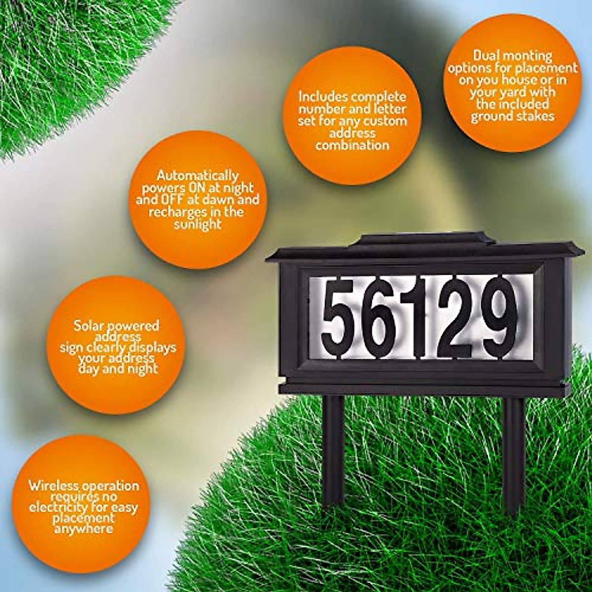 Lighted House Numbers Address Sign - Solar Lighted Address Numbers Signs for Houses or for Yard - Led Light up House Numbers - Solar House Number Sign Auto On at Night Off at Daylight