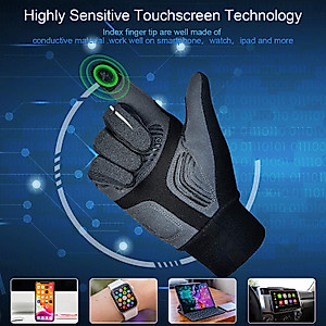 Souke Sports Winter Cycling Gloves Men Women, Touch Screen Padded Bike Glove Water Resistant Windproof Warm Anti-Slip for Running, Biking, Workout(Grey, Large)