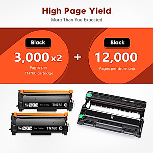 Toner Kingdom Compatible TN760 Toner Cartridge and DR730 Drum for Brother TN760 TN-760 TN730 TN-730 DR730 for Brother HL-l2395dw HL-L2350DW MFC-L2710DW Printer (2 Toners, 1 Drum Unit)