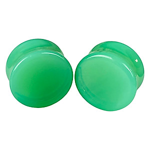 Pair of Mint Green Opalite Stone Double Flare Plugs (STN-726) (1/2" (12mm))