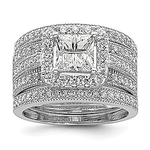 IceCarats 925 Sterling Silver Cubic Zirconia CZ 3-piece Bridal Wedding Band Engagement Ring Jewelry Set Size 8