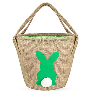 Leesgel Easter Baskets for Kids, Bunny Basket Easter Egg Hunt Baskets, Rabbit Buckets Large Easter Basket Gifts Bags for Boys Girls （Green)