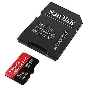 SanDisk 1TB Quick Flow Technology Extreme PRO microSD with Adapter C10, U3, V30, A2, 200MB Read Speed 140 MB Write Speed UHS-I Card