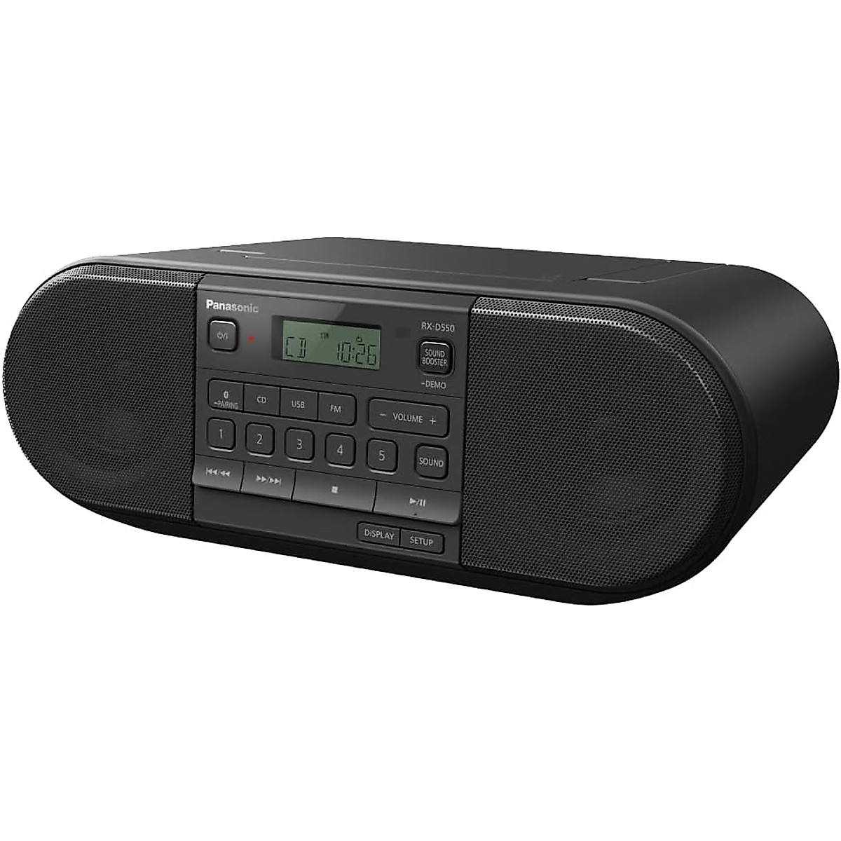 Panasonic RX-D550 Boombox - High Power Portable Stereo AM/FM Radio, Bluetooth, CD, with USB 110-240 Volt (Black)