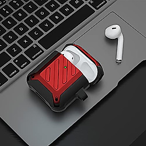 Maxjoy for Airpods 2 Case Cover, Airpods Protective Case Rugged Full-Body Hard Shell Shockproof Cover with Keychain Compatible with Apple Airpods 2 1 Charging Case (Front LED Visible), Red