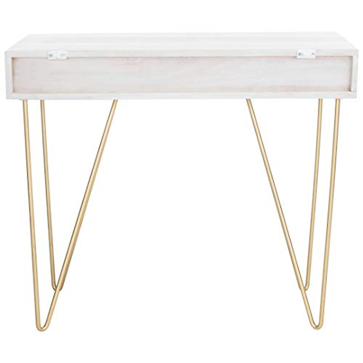 Safavieh Home Office Collection Raveena White Wash and Brass 1-Drawer Hairpin Leg Desk, 0