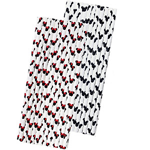 Mickey and Minnie Mouse Inspired Paper Straws - Black Red White - 7.75 inches - 50 Pack - Outside the Box Papers Brand
