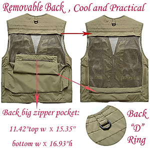 Flygo Men's Multi-Pocket Outdoor Quick Dry Mesh Fishing Safari Photo Work Vest (Large, Black)