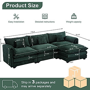 GNIXUU 112" Oversized Sectional Sofa Cloud Couch for Living Room, Modern Chenille L Shaped Couch, Comfy Boucle Modular Sofa Sleeper with Moveable Ottoman & Memory Foam(Emerald)