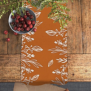 ARKENY Fall Thanksgiving Table Runner 13x72 Inches,Orange Leaves,Seasonal Burlap Farmhouse Indoor Autumn Table Runner for Home AT271-72