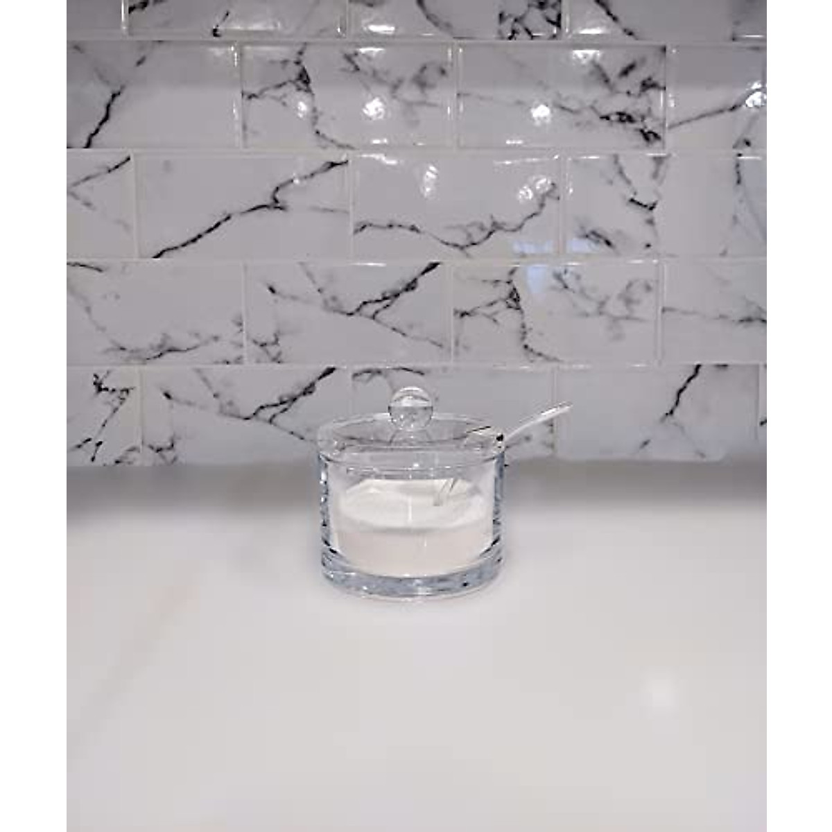 J&M DESIGN Clear Acrylic Sugar Bowl With Lid And Spoon For Coffee Bar Accessories, Cereal Bowls, Tea, Kitchen Countertop Canisters & Baking - 8 oz Container Jar Dispenser Holder - Dishwasher Safe