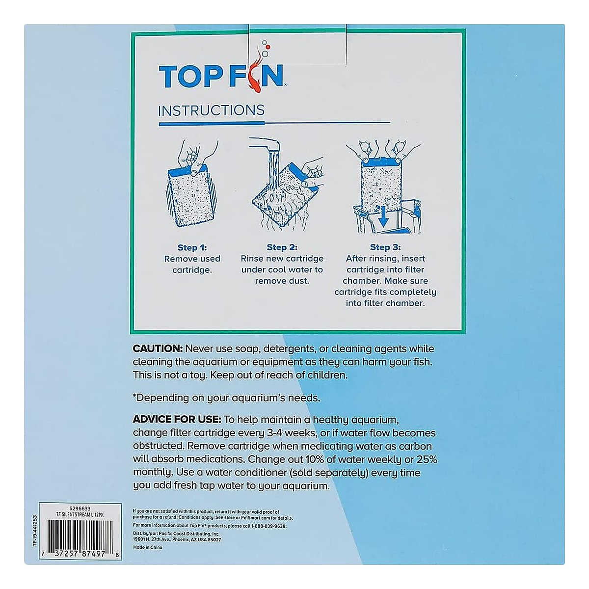 Top Fin Silenstream PF-L Refill for PF20, PF30, PF40 and PF75 Power Filters 6.5in x 4.5- (12 Count) 1 Year Supply