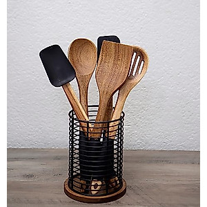 Emerson Ergonomics Wood and Metal Kitchen Utensil Holder Desk Organizer Multi-Purpose Counter Organizer