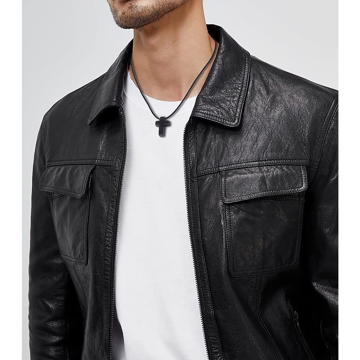 COAI Religious Jewelry Black Obsidian Stone Cross Pendant Necklace