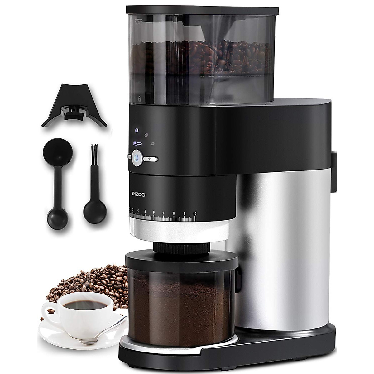 Conical Burr Coffee Grinder, ENZOO Electric Coffee Bean Grinder with Detachable Design for Easy Cleaning, 40 Precise Grind Setting for Espresso, Drip Coffee, French Press and Percolator Coffee