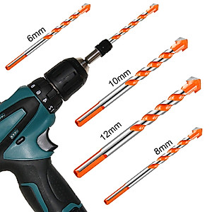 10 Pcs Drill Bits, Triangle Drill Bit, Multifunctional Drill Bits, Punching Drill Bits for Concrete, Tile, Glass, Ceramic, Brick, Wood and Plastic, Bits for Power Drills, 6/8/10/12 mm (Orange)