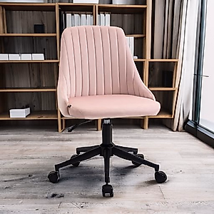 Vinsetto Mid-Back Office Chair, Velvet Fabric Swivel Scallop Shape Computer Desk Chair for Home Office or Bedroom, Pink