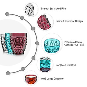 OMITA Hobnail Drinking Glasses Set of 6-13.32 oz Vintage Embossed Tall Wine Glass - Perfect for Beverages, Juice - Crystal Drink Glassware Set for Dinner Parties, Bar & Restaurant