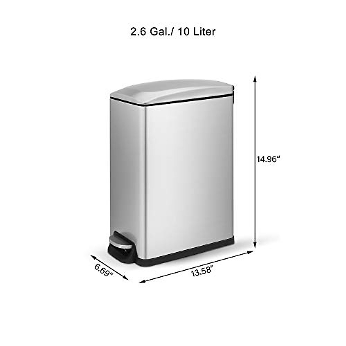 Innovaze 2.6 Gal./10 Liter Slim Stainless Steel Step-on Trash Can for Bathroom and Office
