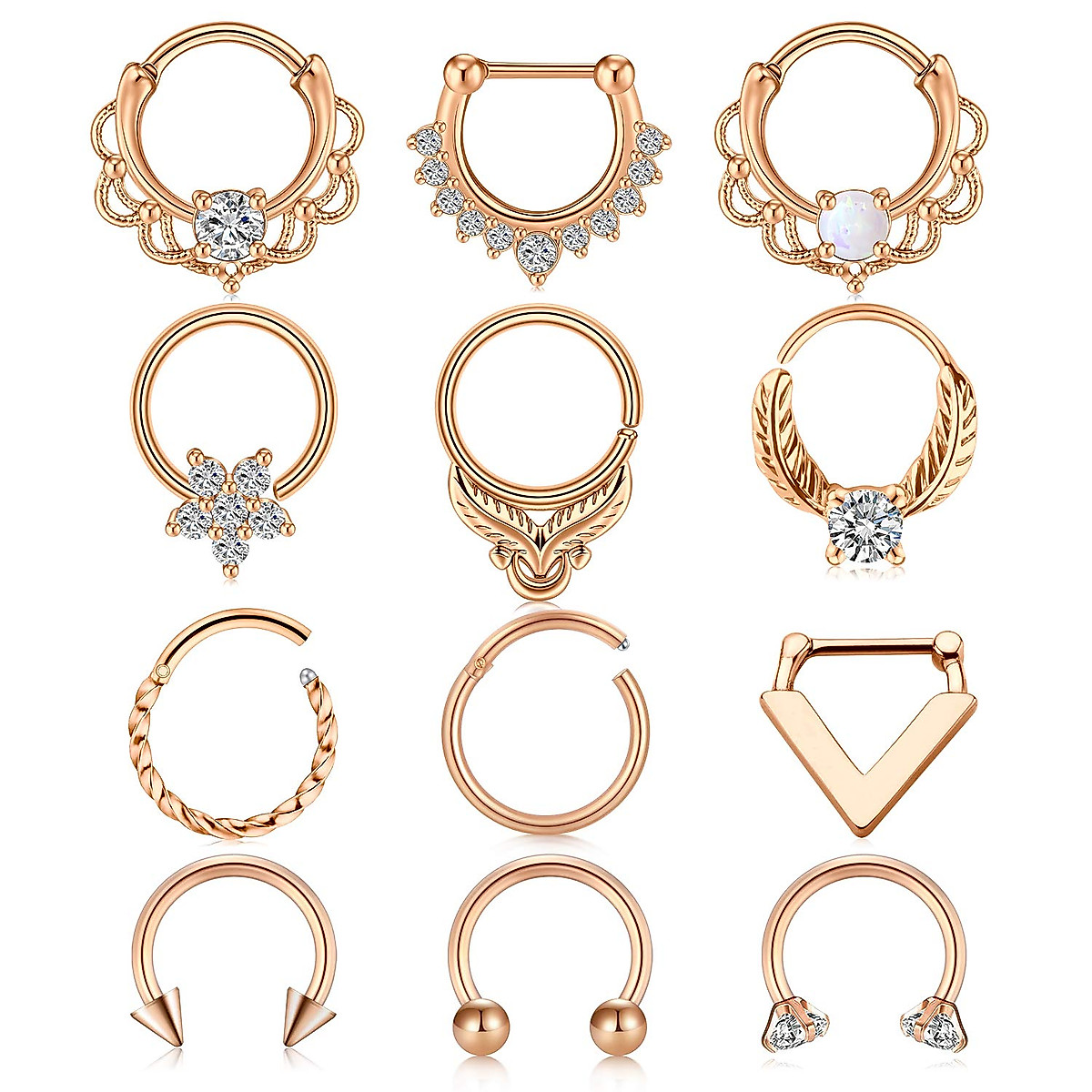 Anicina Pretty Nose Rings 16G Stainless Steel Nose Hoops Cubic Zirconia Septum Clicker Ear Tragus Helix Conch Earring Body Piercing Jewelry