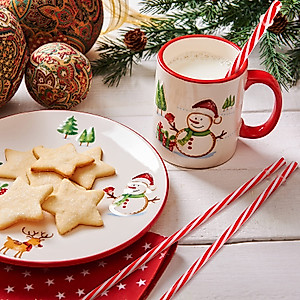 Christmas Reusable Plastic Straws Long Red Striped Straws Xmas Drinking Straws with Rings for Christmas Wedding Party Supplies(48 Pieces,9 Inch)