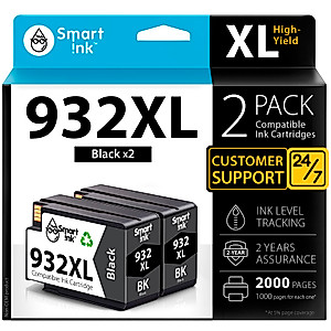 Smart Ink Compatible Ink Cartridge Replacement for HP 932XL 932 XL (2 Black, Pigment Ink Cartridges Combo Pack) to use with OfficeJet 6600 6700 7510 7610 7612 6100 7620 7110 Printers