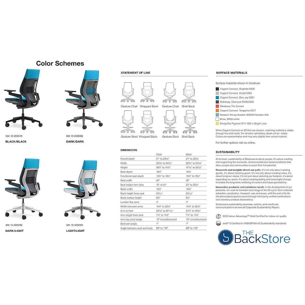 Steelcase Gesture Office Desk Chair with Headrest in Elmosoft Genuine Espresso L133 Leather Plus Lumbar Support Low Black Frame
