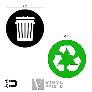 Recycle and Trash Magnetic Stickers Logo - for Metal or Plastic Garbage cans, and Bins - Indoor & Outdoor - Laminated and UV Protected Premium Decal 2567 (Green - Magnetic, Medium)
