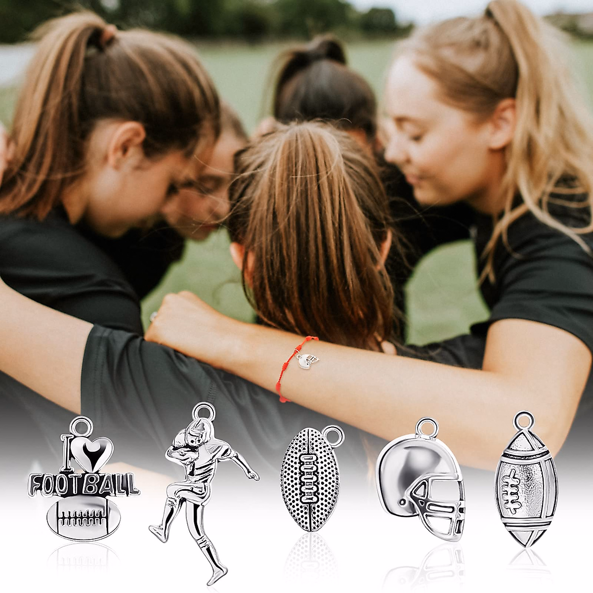 70 Pieces Football Charms Mixed Silver Football Player's Bat Beads Pendants Necklace Crafting Sport Charms Jewelry Making Findings Accessory DIY Necklace Bracelet