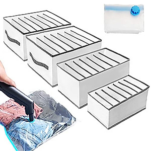 4 Pack Clothes Organizer for Wardrobe White, Closet Organizers With a Large Vacuum Sealer Bag for Storage, Drawer Organizers for Clothing with Stronger Material, Clothes Organizer for Bedroom