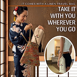 Japanese Neck Roll Pillow Firm for Relaxation - Original Bolster Cylinder Pillow Made with Japanese Igusa Rush, Infused with HIBA Essence - Hard Cervical Pillow for Neck Stretch and Meditation