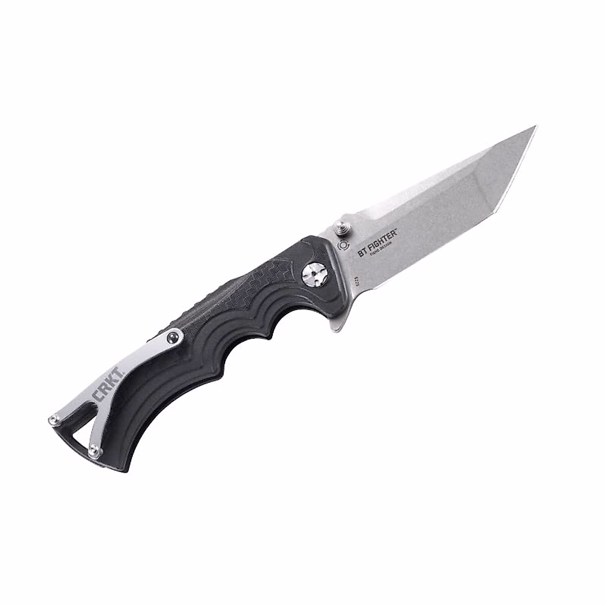 Columbia River Knife & Tool BT Fighter EDC Folding Pocket Knife: Everyday Carry, Tanto Blade with Stonewash Finish, Button Lock, Glass Reinforced Fiber Handle, Deep Carry Pocket Clip 5225