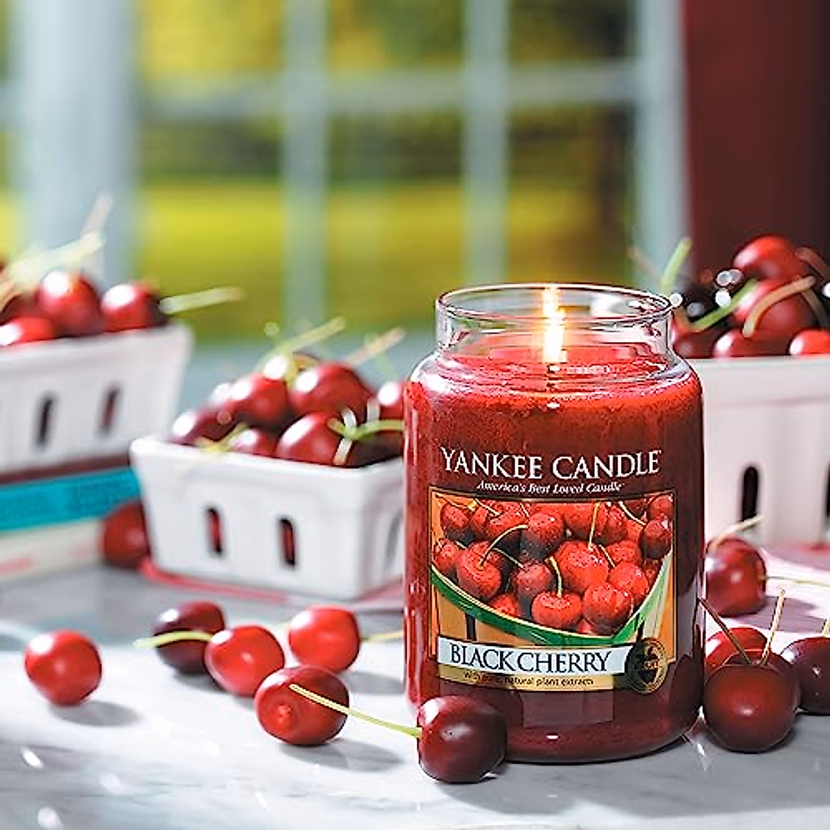 Yankee Candle Black Cherry Scented, Classic 22oz Large Jar Single Wick Candle, Over 110 Hours of Burn Time, Ideal for Home Décor and Gifting