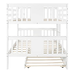 DEYOBED Full Over Full Wooden Bunk Bed with Trundle - Suitable for Kids, Teens, and Adults, Maximizing Space and Comfort in Bedrooms
