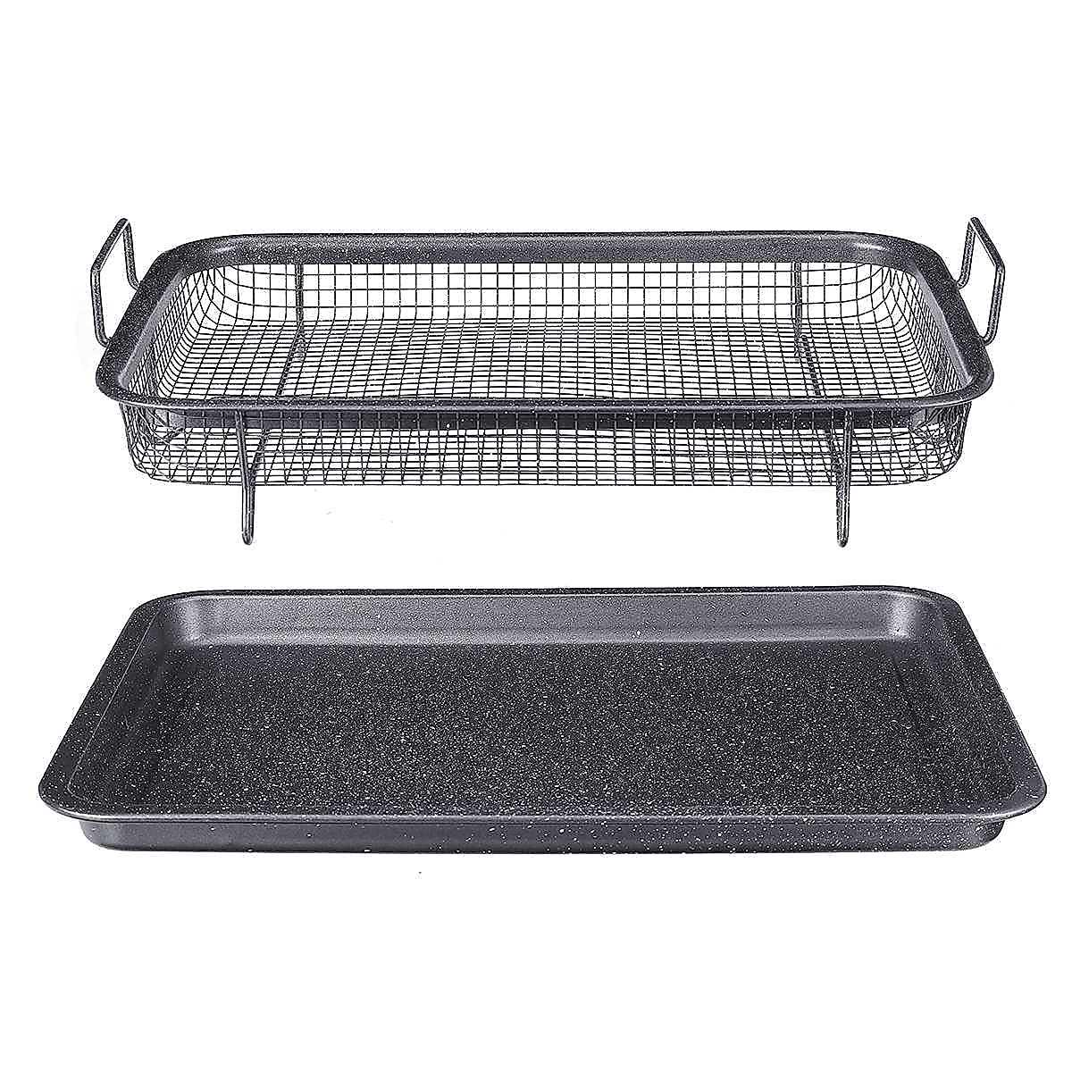 DODY Oven Crisper Tray, -Pieces Nonstick Oven Air Fryer Pan/Tray and Mesh Basket Set - Ideal for French Fry - Frozen Food, Baking Sheet without Oil