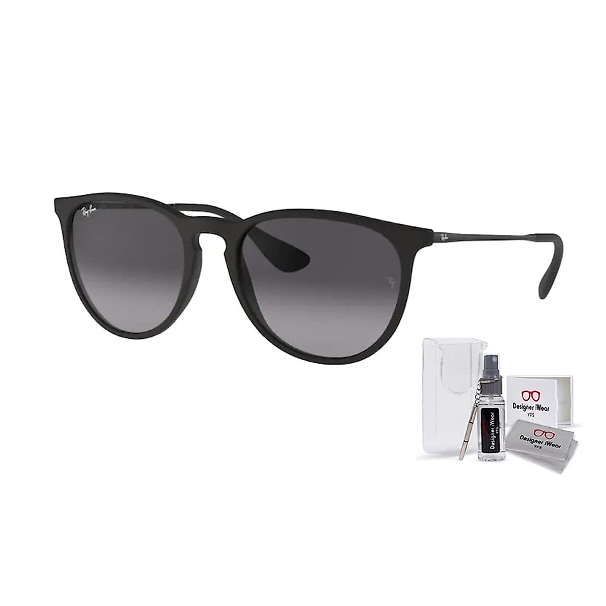 Ray-Ban RB4171 Plastic Round ERIKA 622/8G 54M Rubber Black/Light Grey Gradient Dark Grey Sunglasses For Women+ BUNDLE with Designer iWear Care Kit
