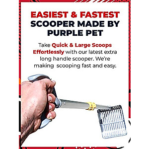 iPrimio Scoop Monster Stand Up Cat Litter Scooper - (Silver) - Adjustable Length Handle Up to 34 inch - Kitty Litter Box Accessory - Super Larg Shovel - Fast Shifting Cat Litter Scoop