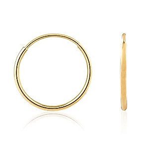 14k Yellow Gold Women's Endless Tube Hoop Earrings 1mm Thick x 10mm Diameter