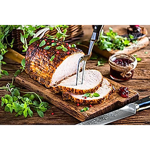 Dalstrong Shogun Series Damascus Japanese AUS-10V Super Steel Carving Kitchen Knife & Fork Set, 9 Inches, Sheath Included