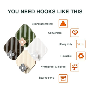 Gerderk 4 Pack Adhesive Hooks Utility Hooks, Heavy Duty Hooks Robe Towel Hooks Waterproof Adhesive Wall Hooks for Home Bathroom Kitchen Office and Living Room (Mulit-Color)