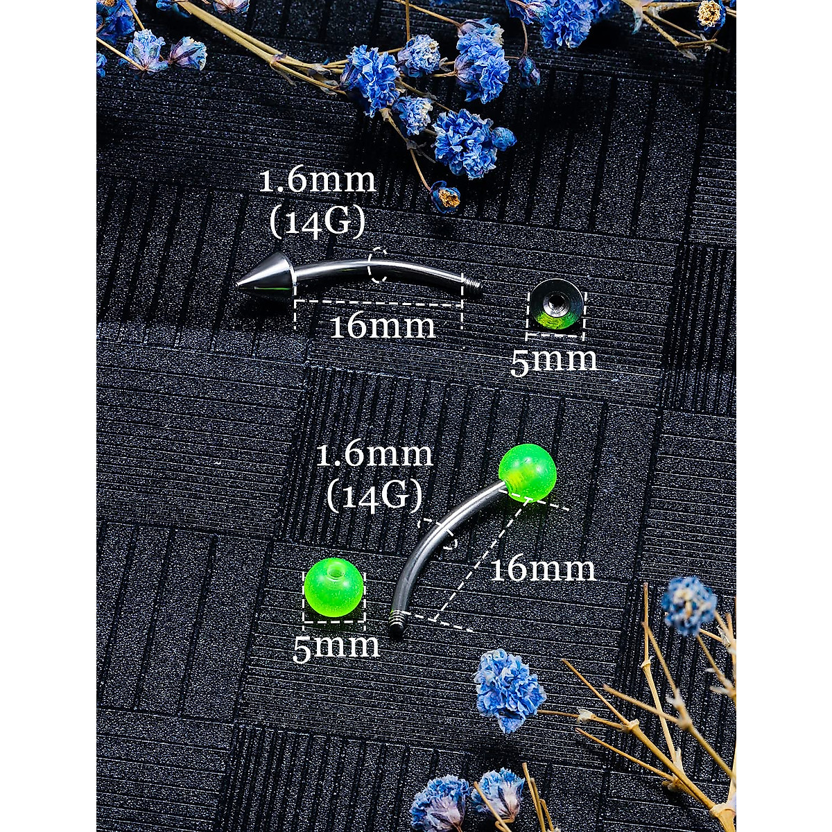 Oufksiyy 48PCS 14G Glow in The Dark Snake Eyes Tongue Rings Surgical Steel Curved Barbell Nipplerings Nipple Ring Body Piercing Jewelry for Women Men Long Barbell Bridge Tongue Rings