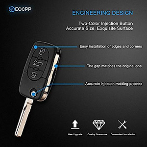 ECCPP 2PCS Uncut Keyless Entry Remote Control Car Key Fob (Shell Case) for A udi A4 for Audi TT/ A6 Quattro / A8 Quattro/Allroad Quattro/TT Quattro 4D0837231E 4D0837231P MYT8Z0837231
