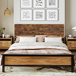 HOOBRO Headboard King Size, Wooden Headboard, Rustic-Styled Headboard, Headboard with Sturdy Support Legs, 3-Height Connection Holes, Minimalist Headboard, for King Beds, Rustic Brown and Black