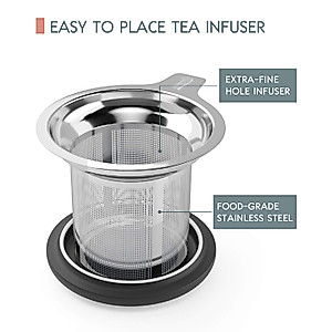 immaculife Tea Cup with Infuser and Lid Ceramic Tea Mug with Lid Teaware with Filter 16oz, Black Floral Print