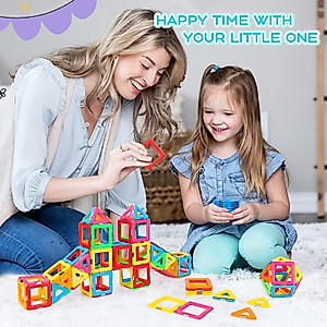 idoot Magnetic Tiles Blocks Building Toys for Kids, Magnet STEM Toys for 3+ Year Old Boys and Girls Learning by Playing Set Christmas Birthday Gifts with Storage Bags