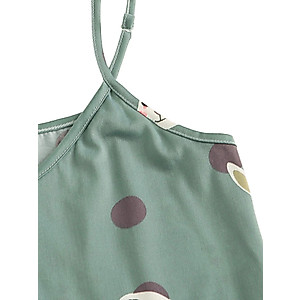 SheIn Women's Cute Cartoon Print Cami Top and Shorts Pajama Set with Eye Mask Green Rabbit Medium